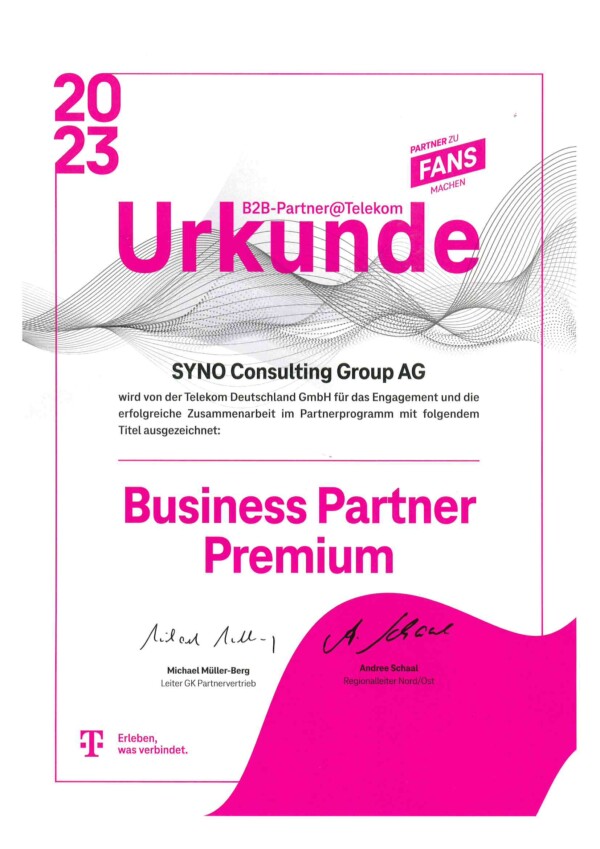 SYNO ist Telekom Business Partner Premium 2023 - SYNO AG